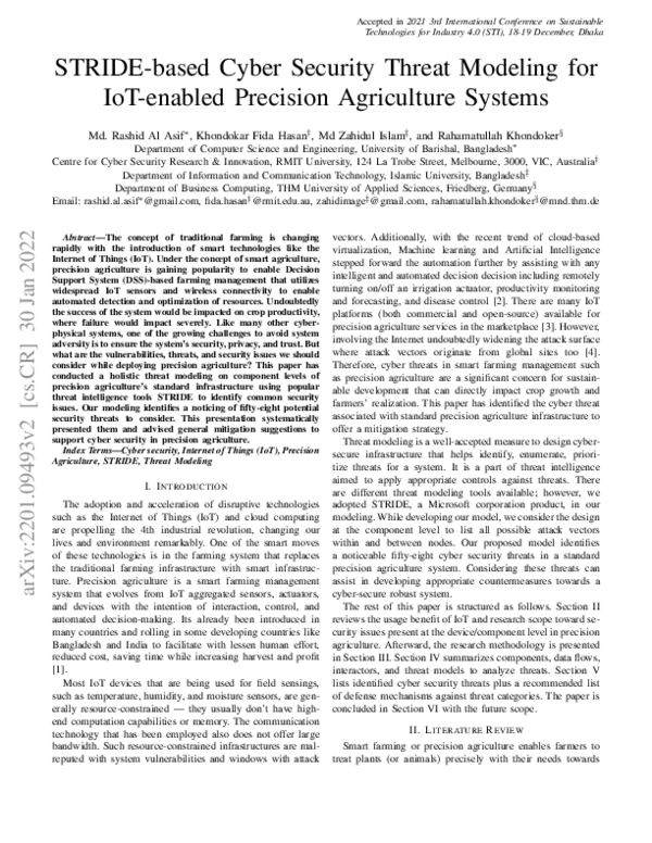 (PDF) STRIDE-based Cyber Security Threat Modeling for IoT-enabled ...