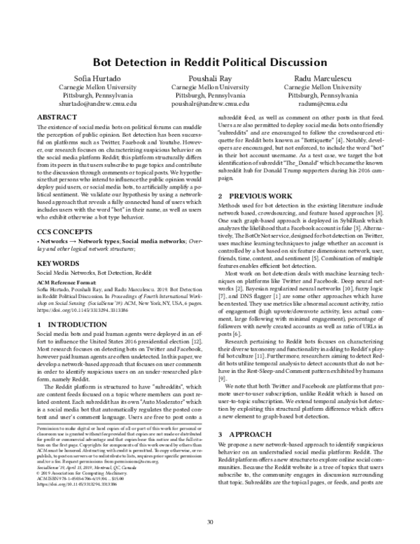 (PDF) Bot Detection in Reddit Political Discussion