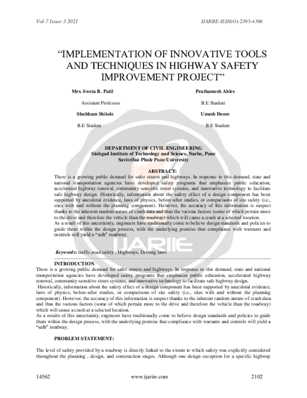 (PDF) Implementation of Innovative Tools and Techniques in Highway ...