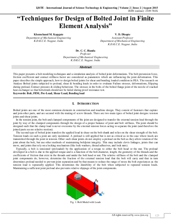 (PDF) Techniques for Design of Bolted Joint in Finite Element Analysis