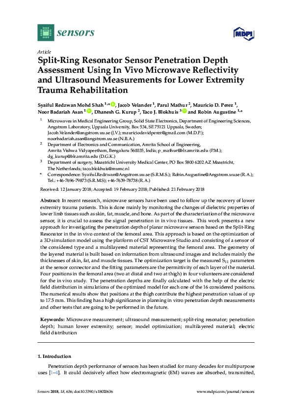 (PDF) Split-Ring Resonator Sensor Penetration Depth Assessment Using In Vivo Microwave ...