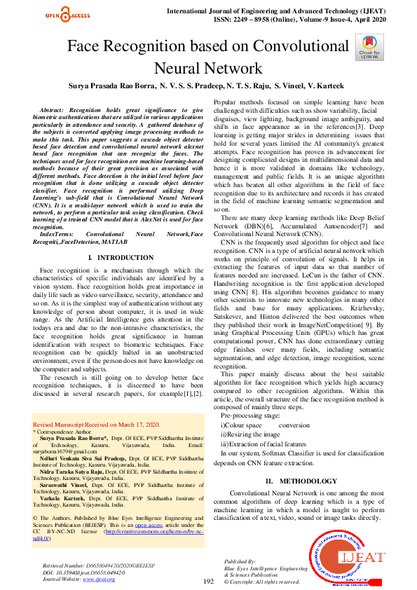 Pdf Face Recognition Based On Convolutional Neural Network