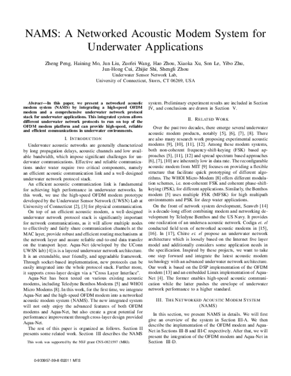 (PDF) NAMS: A networked acoustic modem system for underwater applications