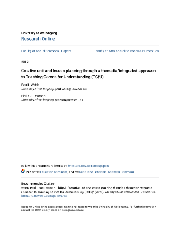 (PDF) Creative unit and lesson planning through a thematic/integrated ...