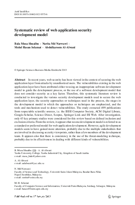 (PDF) Systematic review of web application security development model