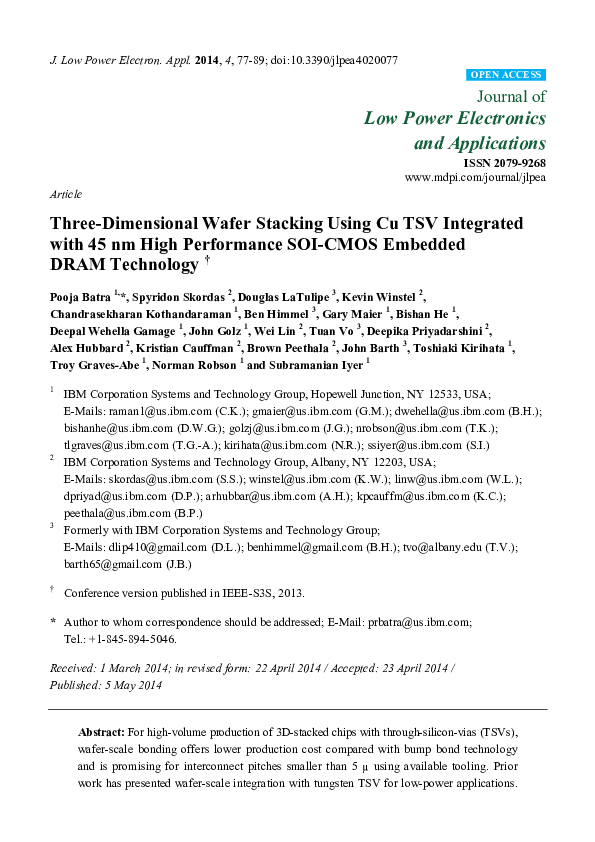 (PDF) Three-Dimensional Wafer Stacking Using Cu TSV Integrated with 45 ...
