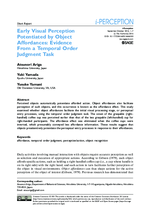 (PDF) Early Visual Perception Potentiated by Object Affordances ...