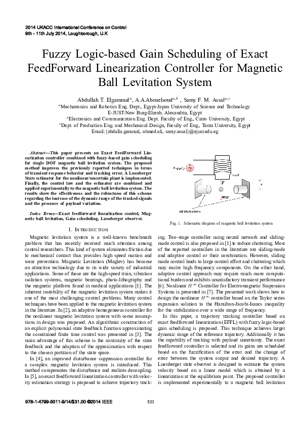 Pdf Fuzzy Logic Based Gain Scheduling Of Exact Feedforward Linearization Controller For