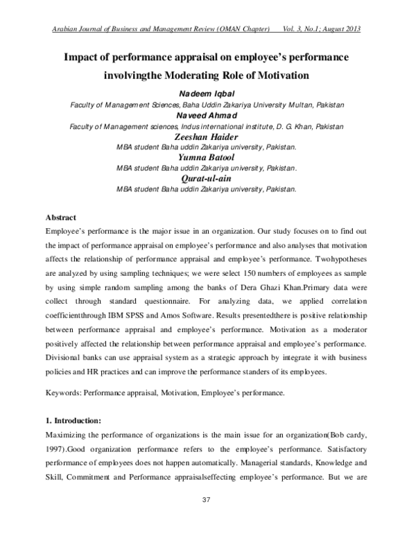 (PDF) Impact of performance appraisal on employee’s performance ...