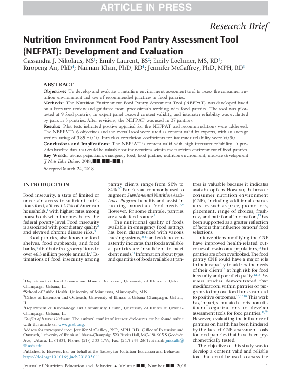 (PDF) Nutrition Environment Food Pantry Assessment Tool (NEFPAT ...