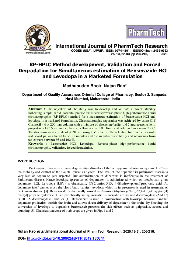 (PDF) RP-HPLC Method development, Validation and Forced Degradation for Simultaneous estimation ...