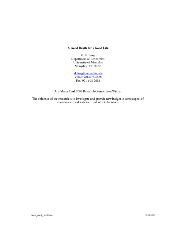 (PDF) A Good Death for a Good Life