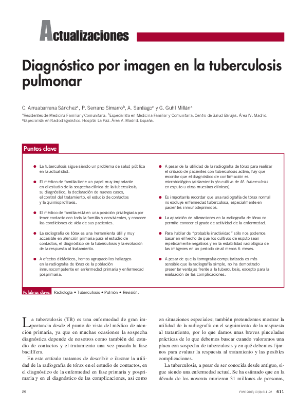 (PDF) Diagnóstico por imagen en la tuberculosis pulmonar