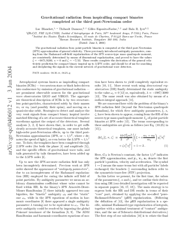 Pdf Gravitational Radiation From Inspiralling Compact Binaries