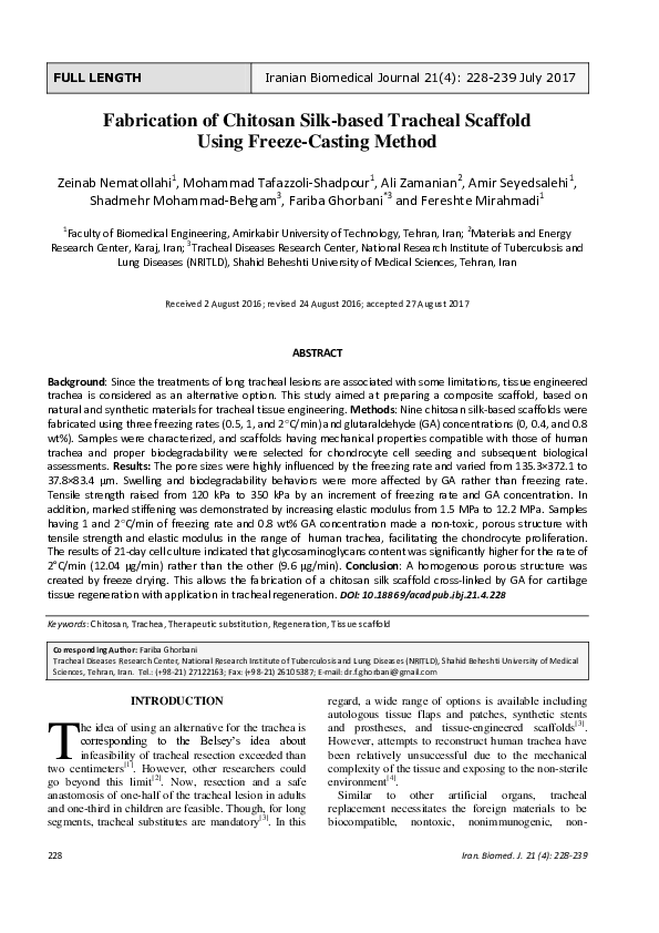 (PDF) Fabrication of Chitosan Silk-based Tracheal Scaffold Using Freeze ...