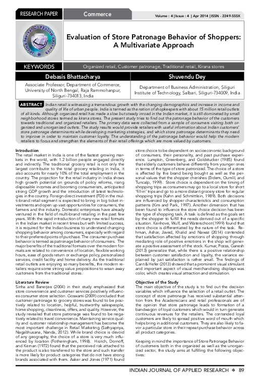 (PDF) Evaluation of Store Patronage Behavior of Shoppers: A ...