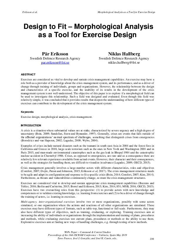 (PDF) Design to Fit - Morphological Analysis as a Tool for Exercise Design