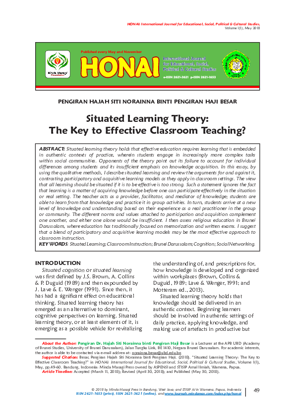 (PDF) Situated Learning Theory: The Key to Effective Classroom Teaching?