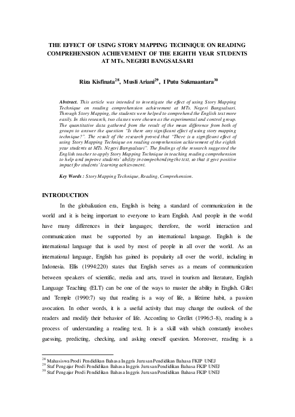 (PDF) THE EFFECT OF USING STORY MAPPING TECHNIQUE ON READING COMPREHENSION ACHIEVEMENT OF THE ...