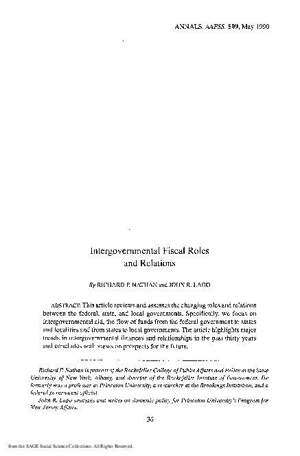 (PDF) Intergovernmental Fiscal Roles and Relations | John Lanzil Lago ...