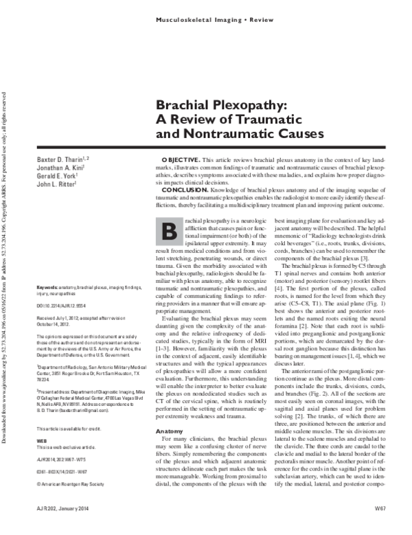 (PDF) Brachial Plexopathy: A Review of Traumatic and Nontraumatic Causes