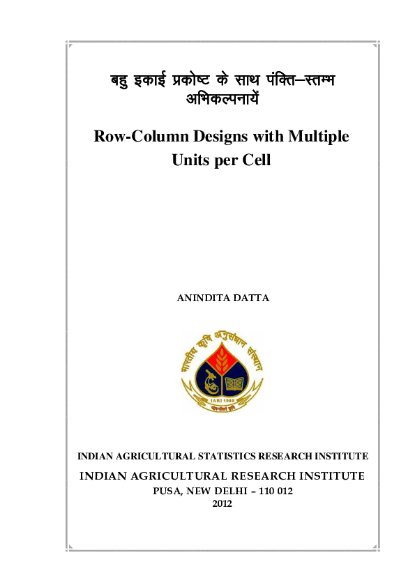 Pdf Some Series Of Row Column Designs With Multiple Units Per Cell