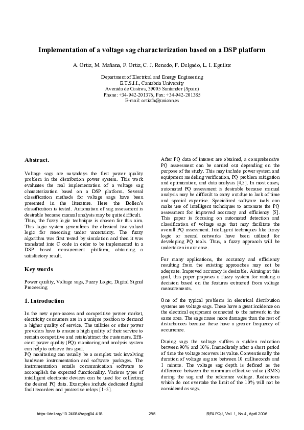 Pdf Implementation Of A Voltage Sag Characterization Based On A Dsp Platform