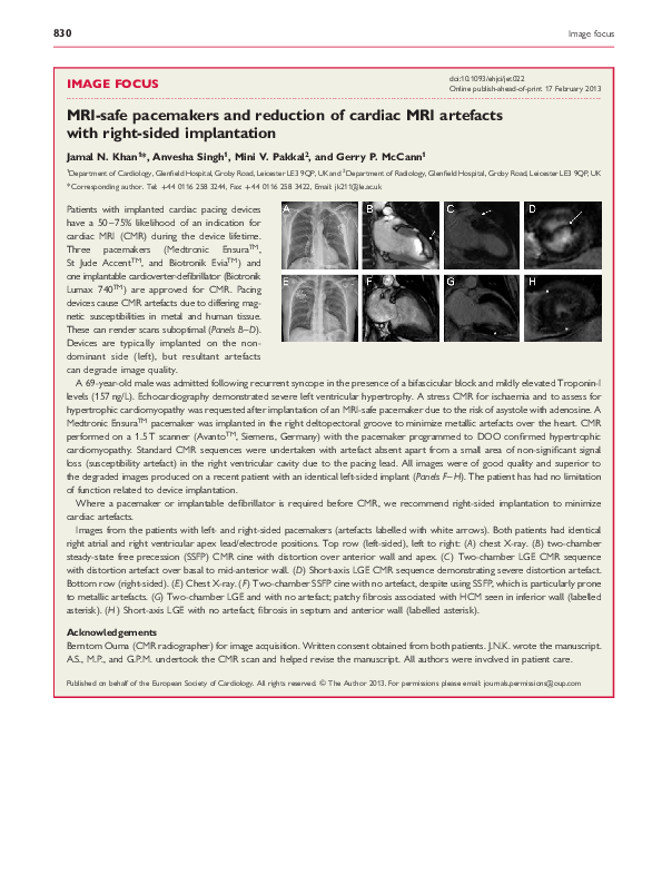 (PDF) MRI-safe pacemakers and reduction of cardiac MRI artefacts with ...