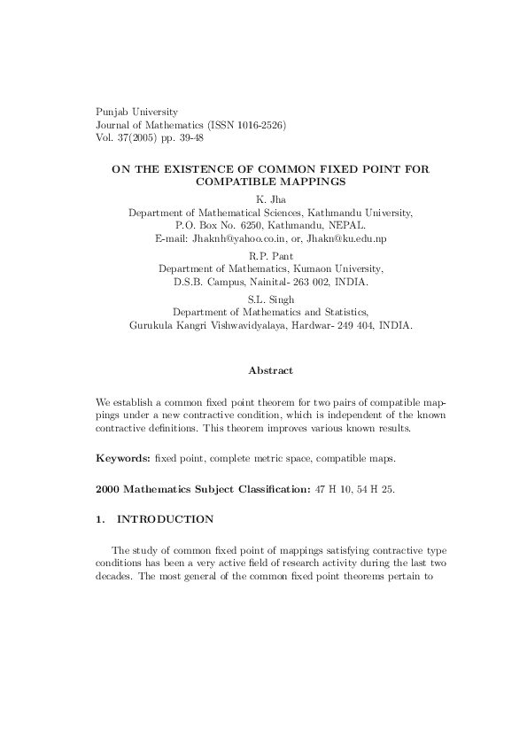 Pdf On The Existence Of Common Fixed Point For Compatible Mappings
