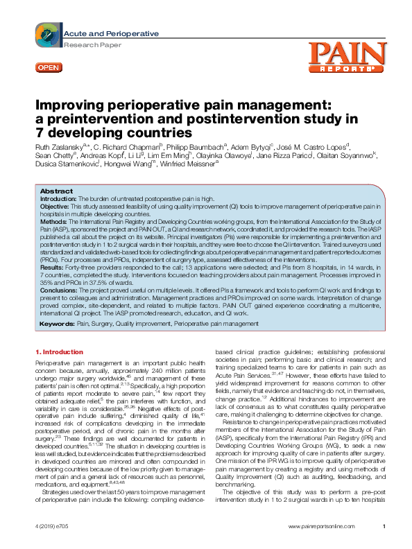 (PDF) Improving perioperative pain management