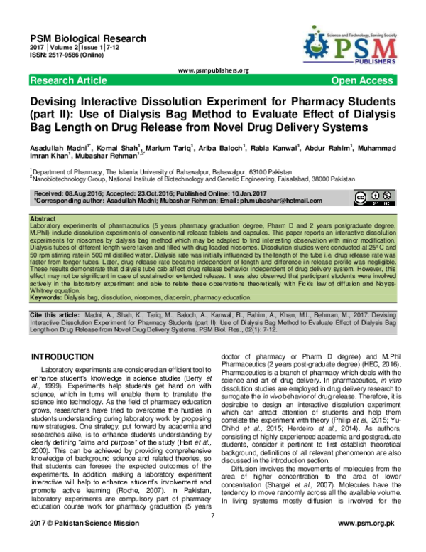 (PDF) Devising Interactive Dissolution Experiment for Pharmacy Students (part II): Use of ...