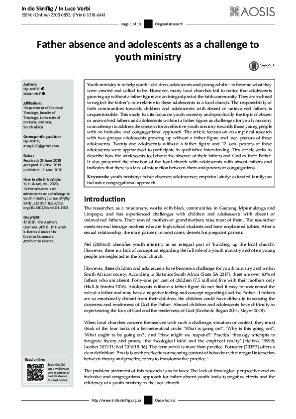 (PDF) Father absence and adolescents as a challenge to youth ministry