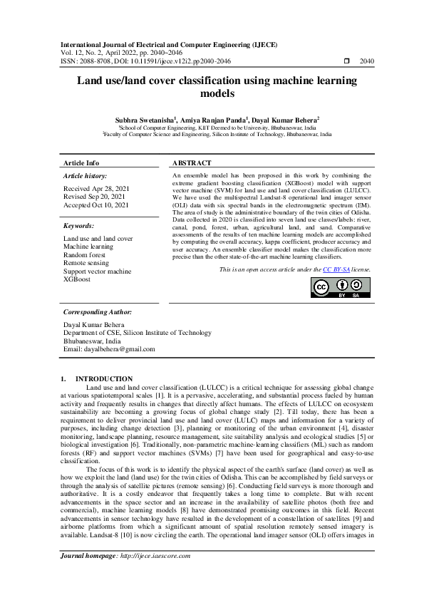 (PDF) Land use/land cover classification using machine learning models