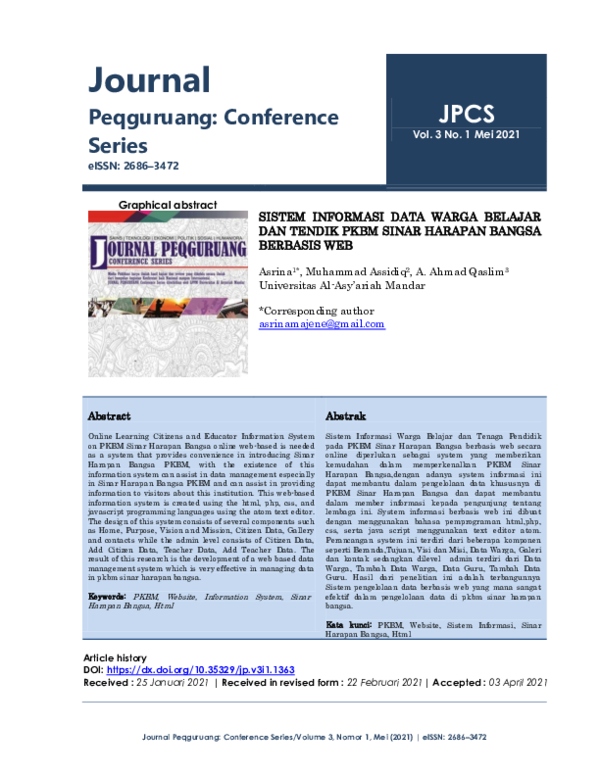 (PDF) Sistem Informasi Data Warga Belajar Dan Tendik PKBM Sinar Harapan ...