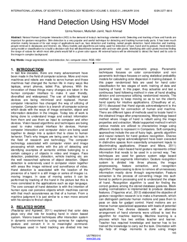 (PDF) HSV-Based Hand Detection for HCI
