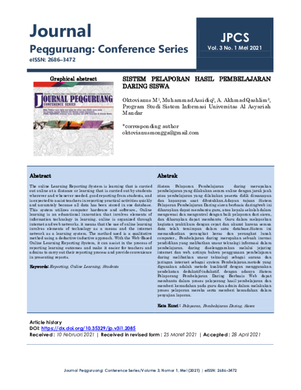 (PDF) Sistem Pelaporan Pembelajaran Daring Siswa