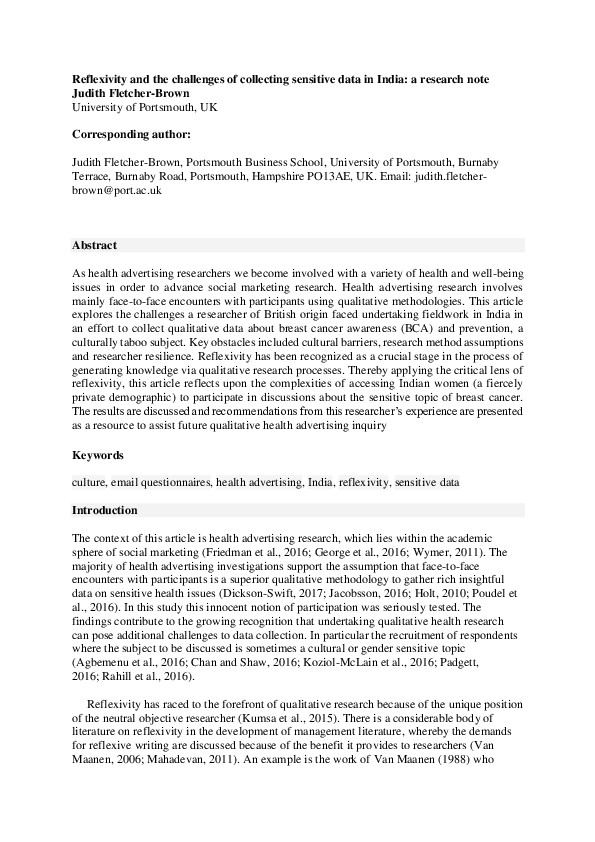 (PDF) Reflexivity and the challenges of collecting sensitive data in ...