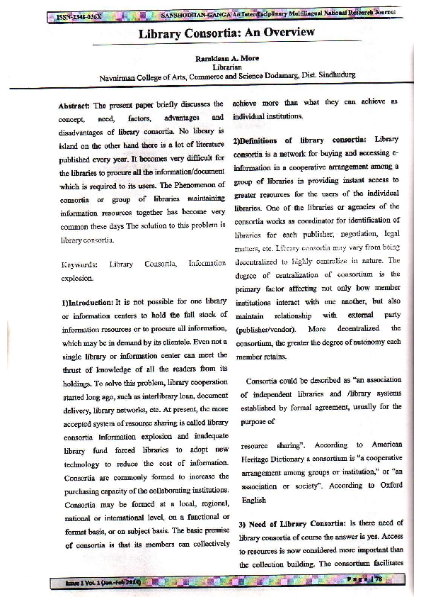 (PDF) Library Consortia : An Overview
