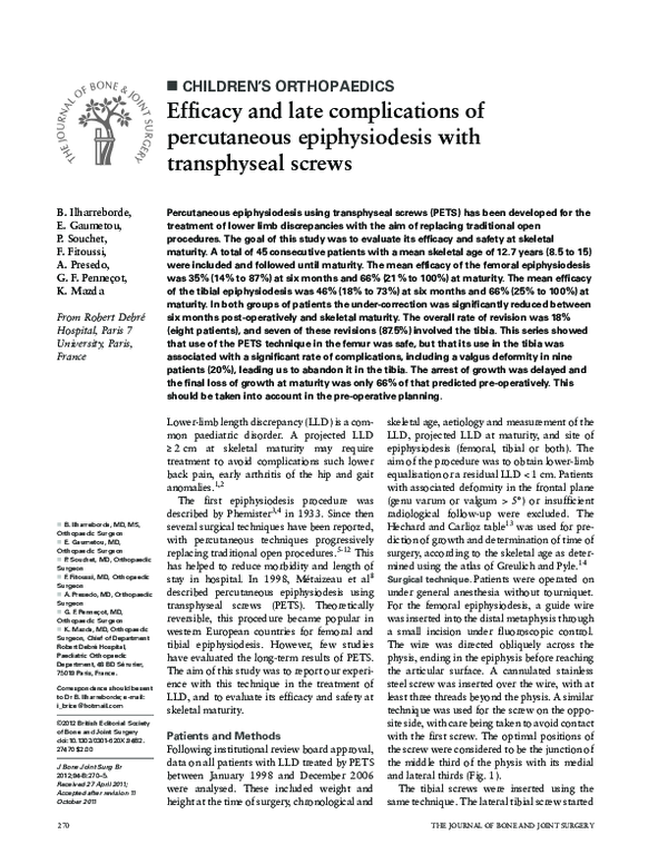 (PDF) Efficacy and late complications of percutaneous epiphysiodesis ...