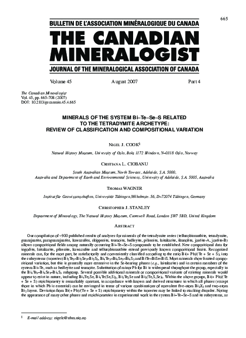 (PDF) MINERALS OF THE SYSTEM Bi Te Se S RELATED TO THE TETRADYMITE ...