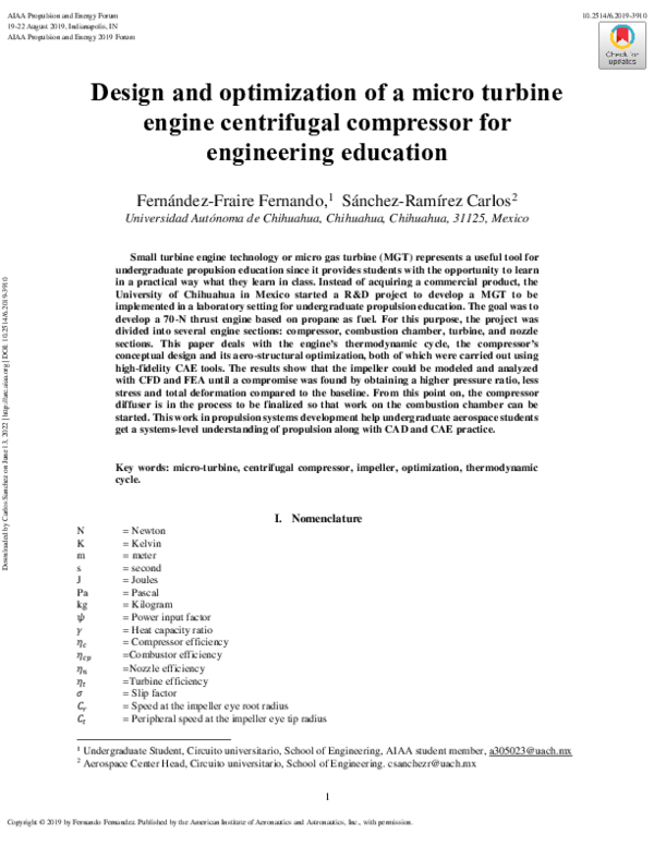 Pdf Design And Optimization Of A Micro Turbine Engine Centrifugal Compressor For Engineering