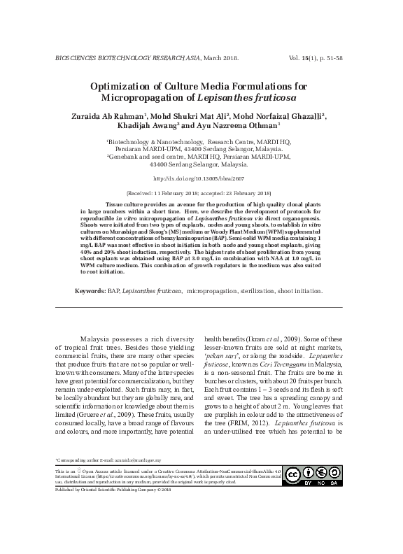 (PDF) Optimization of Culture Media Formulations for Micropropagation ...