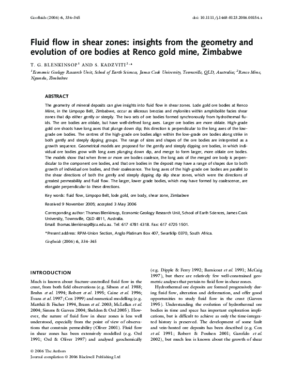 (PDF) Fluid flow in shear zones: insights from the geometry and ...
