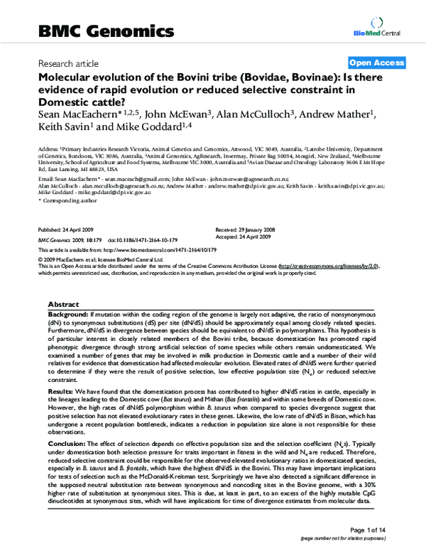 (PDF) Molecular evolution of the Bovini tribe (Bovidae, Bovinae): Is ...