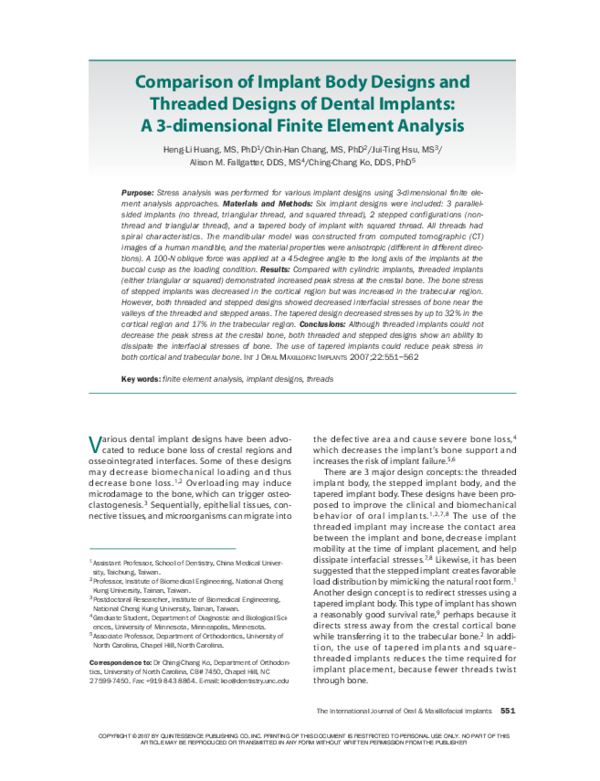 (PDF) Comparison of implant body designs and threaded designs of dental ...