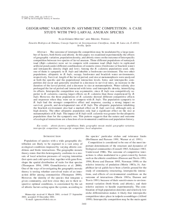 (PDF) Geographic Variation in Asymmetric Competition: A Case Study with ...