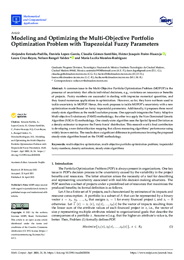 Pdf Modeling And Optimizing The Multi Objective Portfolio