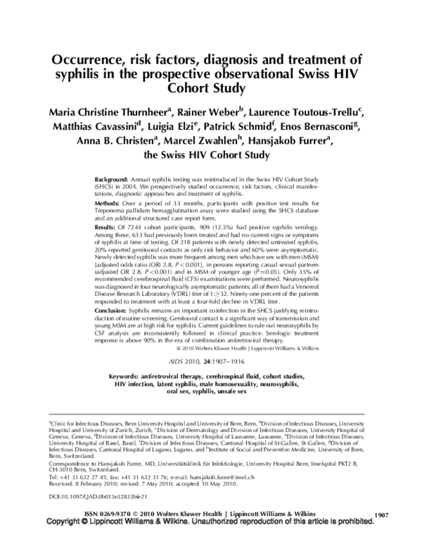 (PDF) Occurrence, risk factors, diagnosis and treatment of syphilis in ...