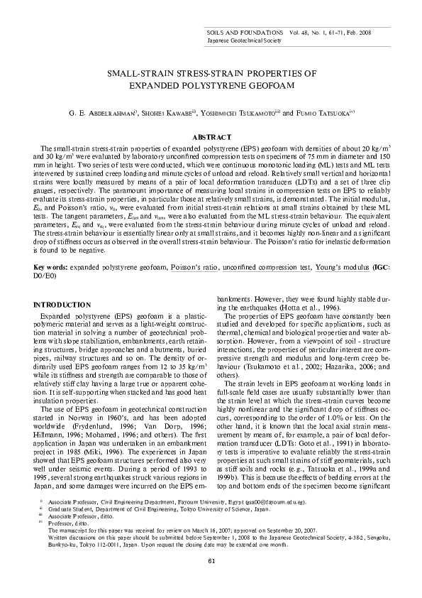 (PDF) Small-Strain Stress-Strain Properties of Expanded Polystyrene Geofoam