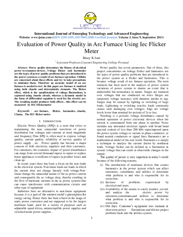 (PDF) Evaluation of Power Quality in Arc Furnace Using Iec Flicker Meter